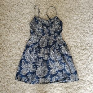 Amisu | Dresses | Amisu Blue Bandana Pattern Linen Dress With Shirred ...